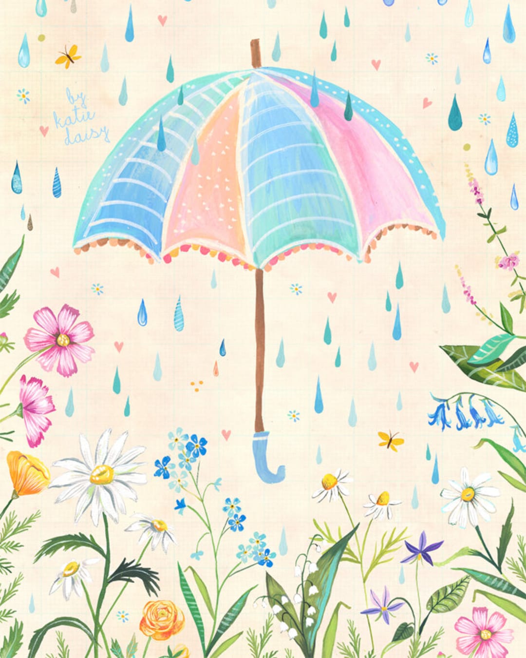 Spring Rain Art Print | Watercolor Painting | Nursery Decor | Katie ...