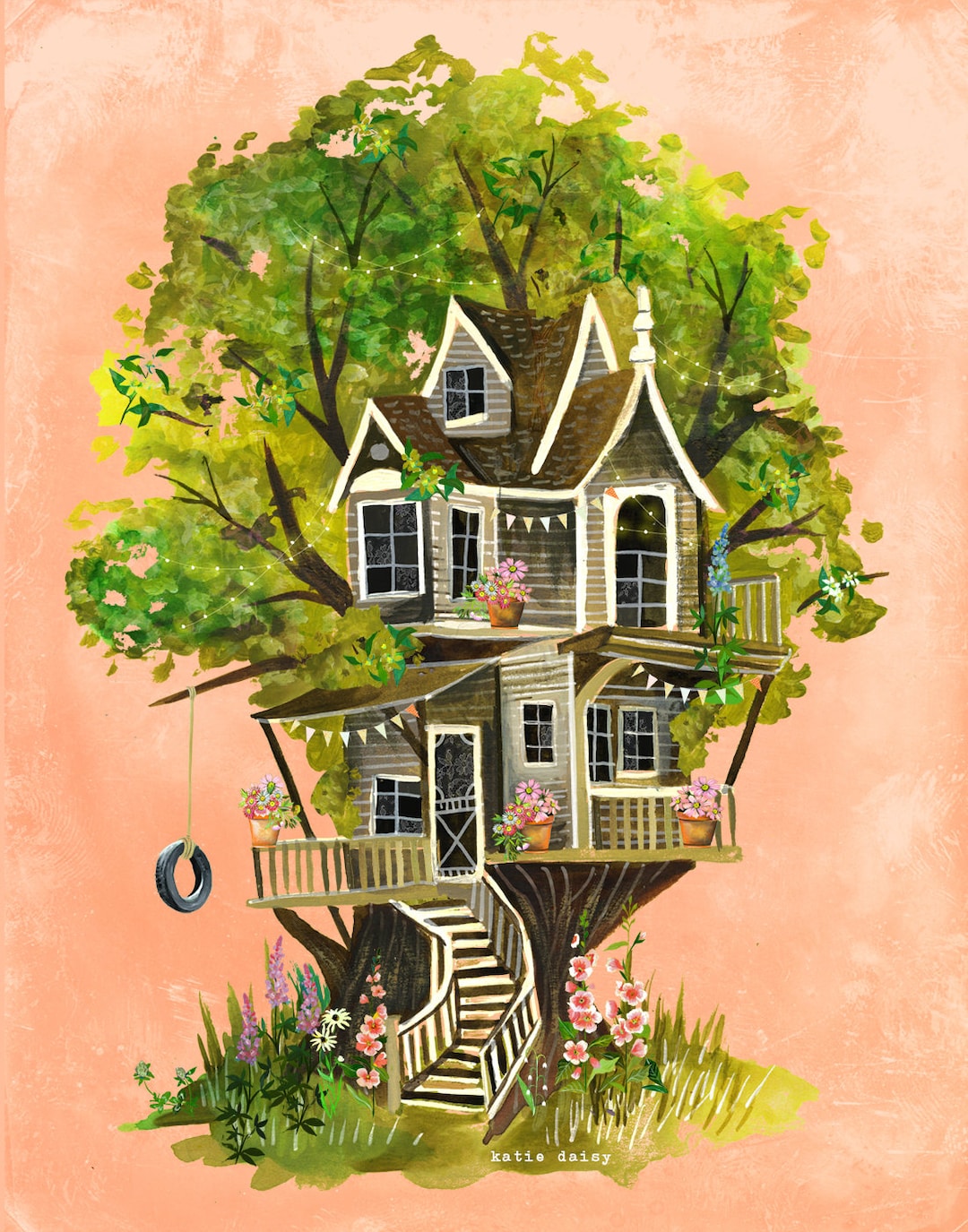 Treehouse Art Print | Country Wall Art | House Painting | Katie Daisy ...