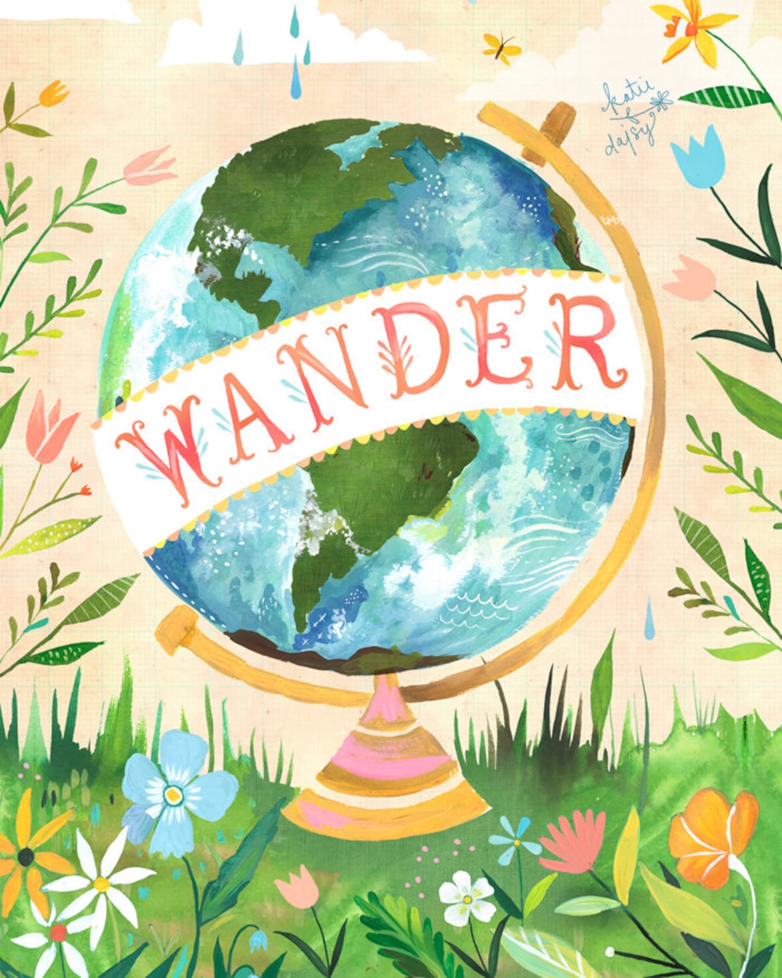 Wander Globe Art Print Wanderlust Wall Art Inspirational | Etsy