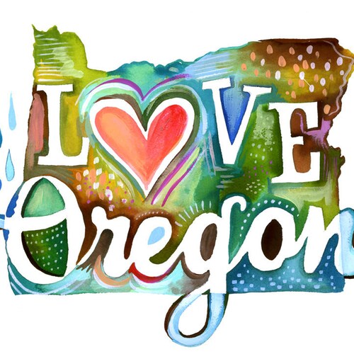 Love Oregon Art Print Watercolor State Art Wall Art - Etsy