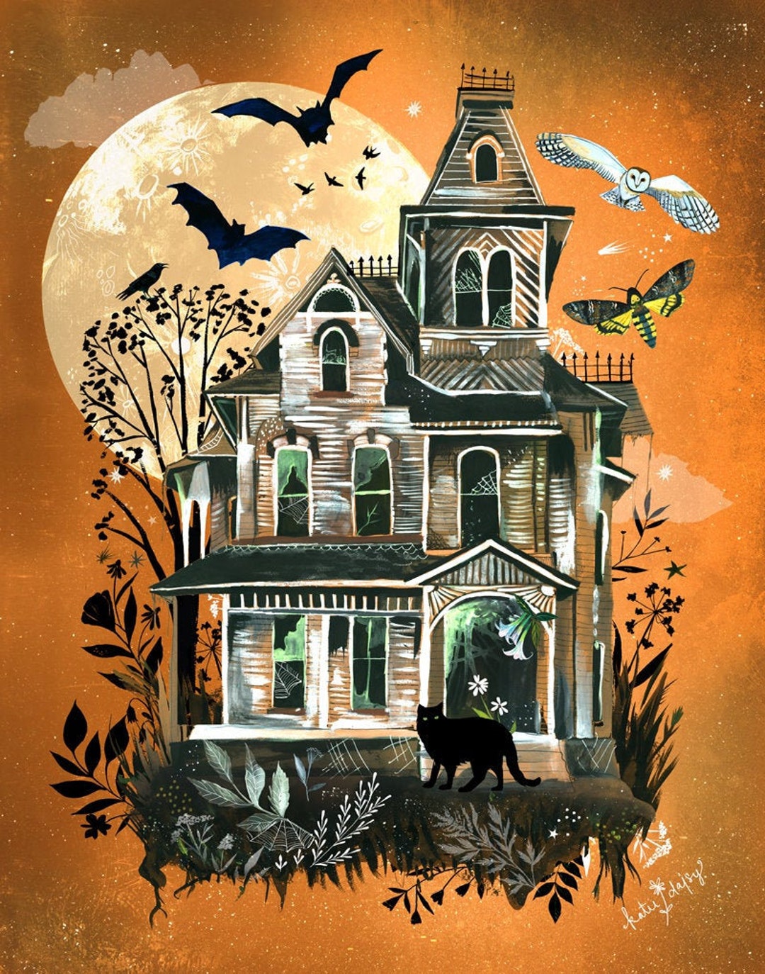 October House Art Print Halloween Wall Art Autumn Painting Katie Daisy ...