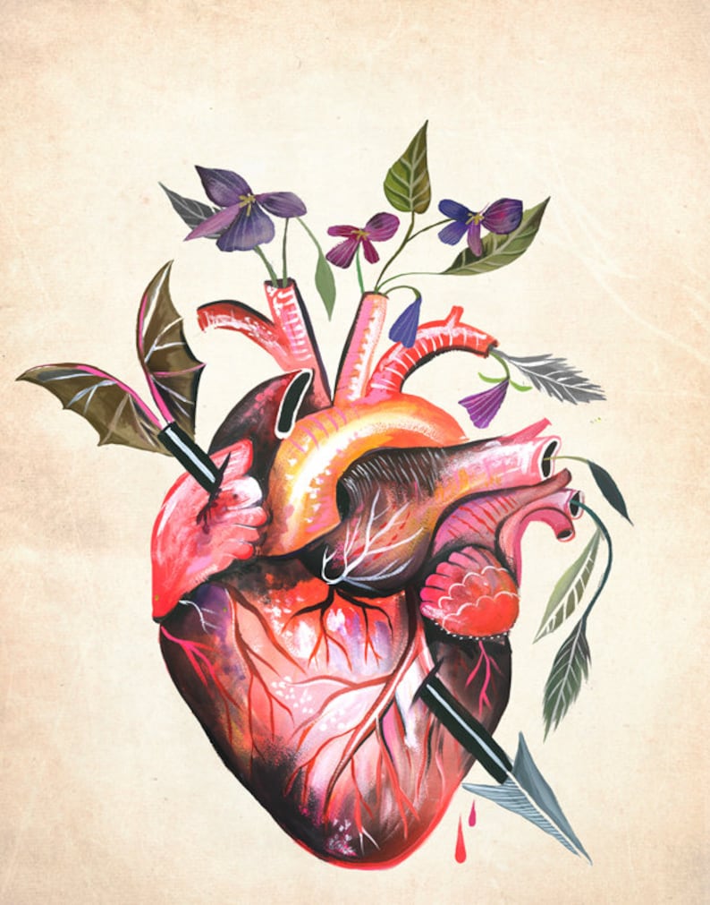 Heart Art Print Wall Art Folk Art Love Painting Katie - Etsy