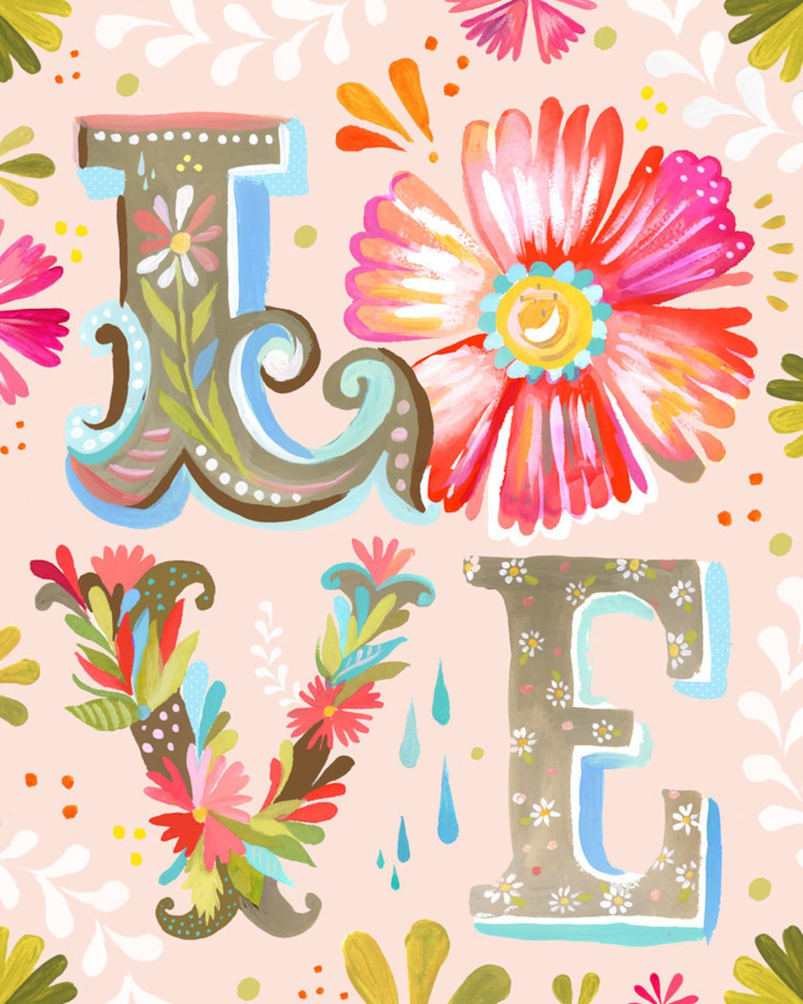 LOVE Block Letter Vertical Print Watercolor Nursery Art - Etsy