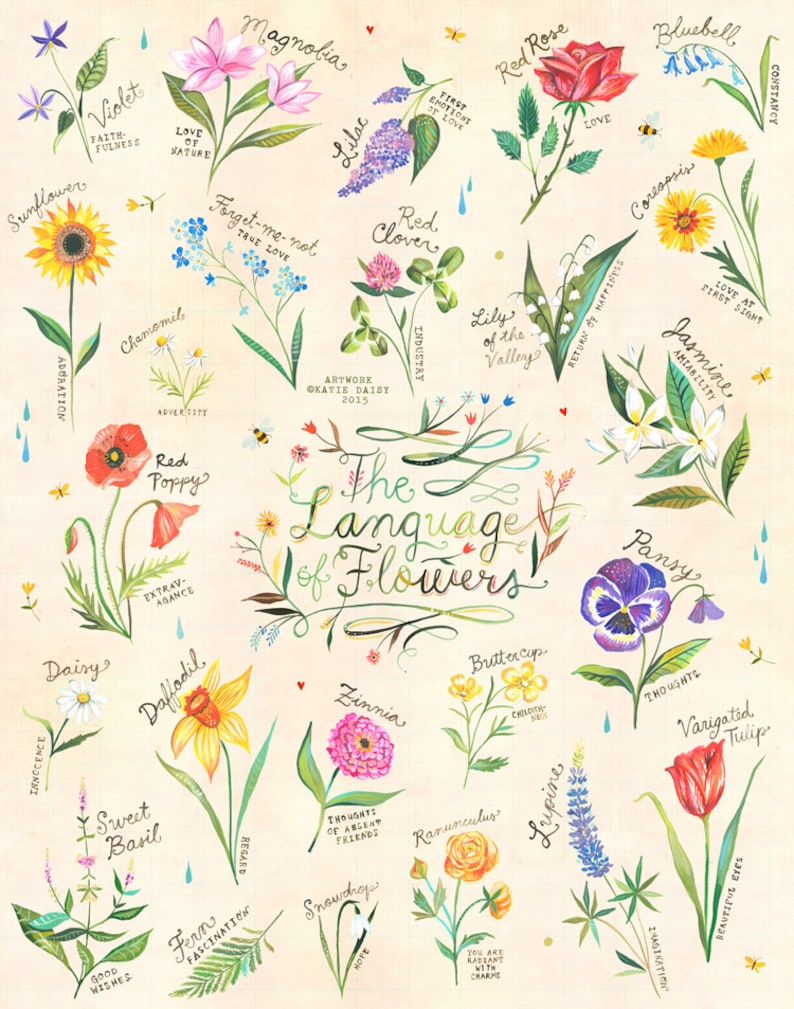 The Language of Flowers Art Print Watercolor Hand Lettering - Etsy ...