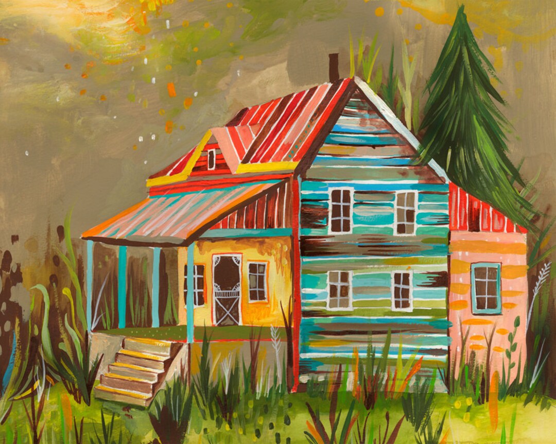 Someday Cottage Art Print | Cabin Wall Art | Rustic Landscape Painting ...