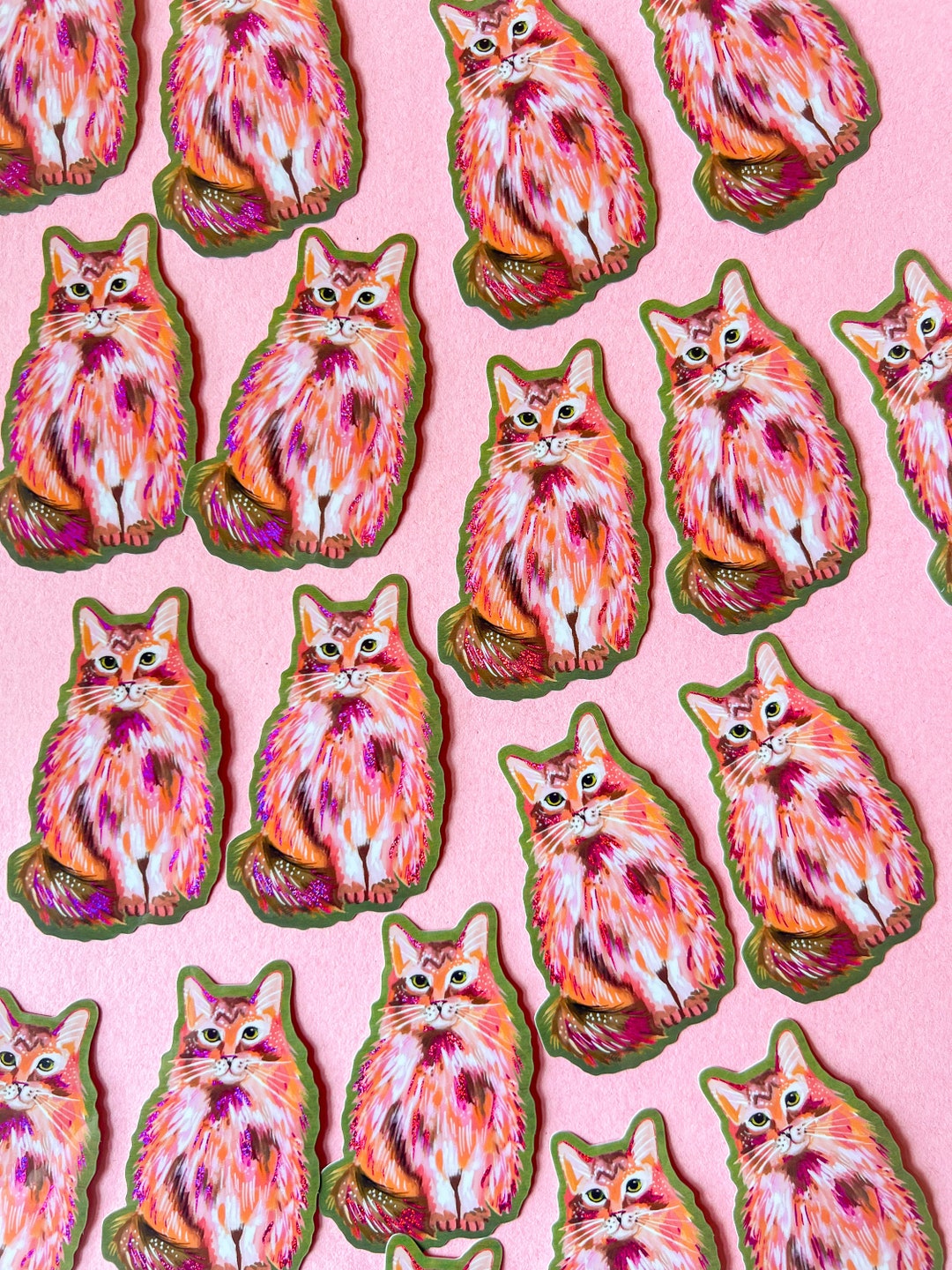 Pink Glitter Kitty Sticker - Etsy