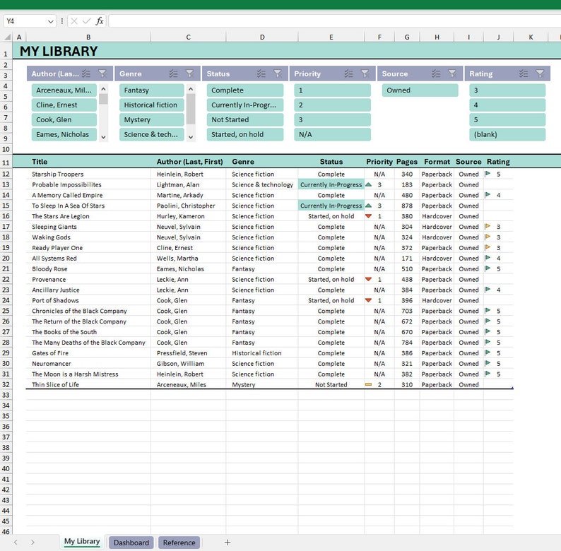 Personal Library Spreadsheet Tracker, Excel Book Organizer, Reading Log ...