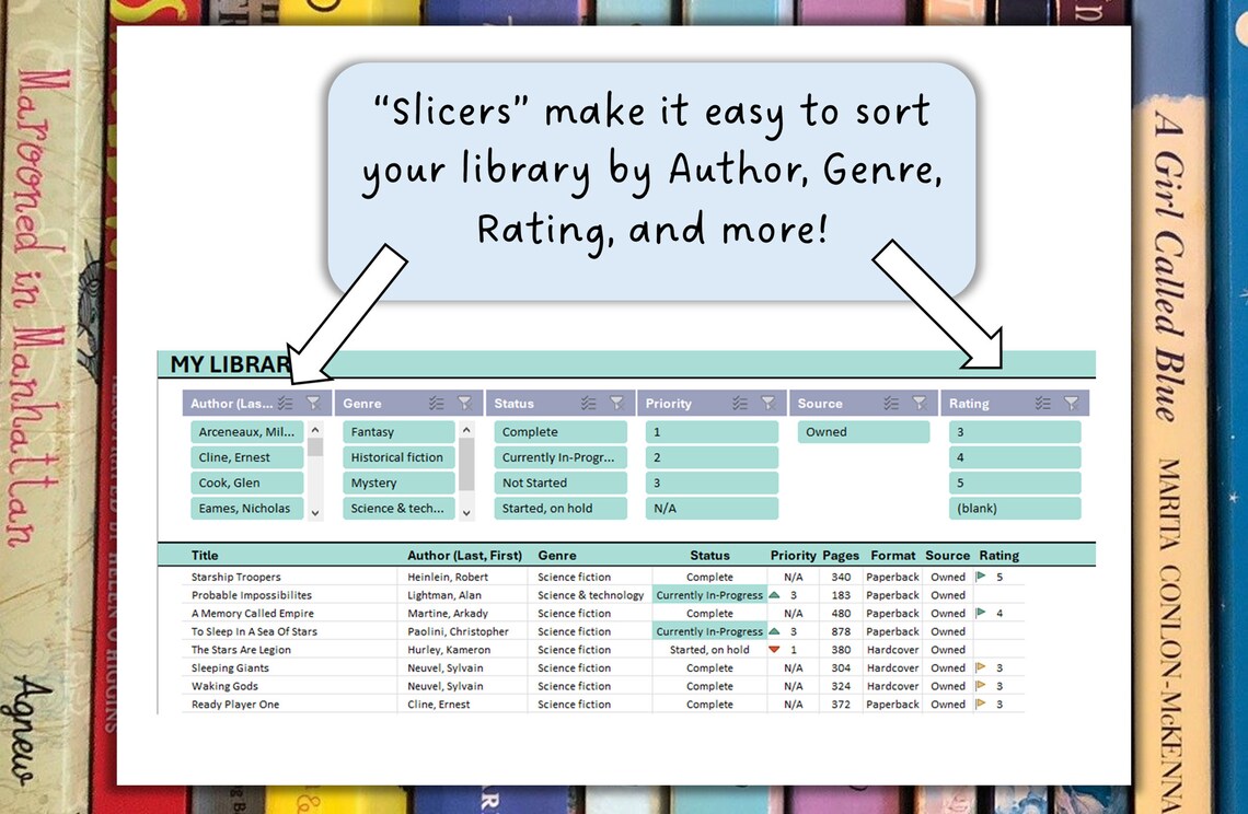 Personal Library Spreadsheet Tracker, Excel Book Organizer, Reading Log ...