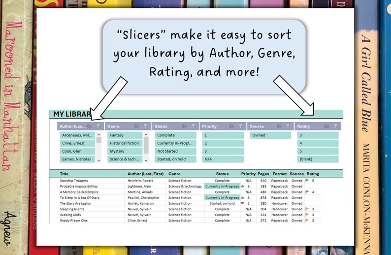 Personal Library Spreadsheet Tracker, Excel Book Organizer, Reading Log ...