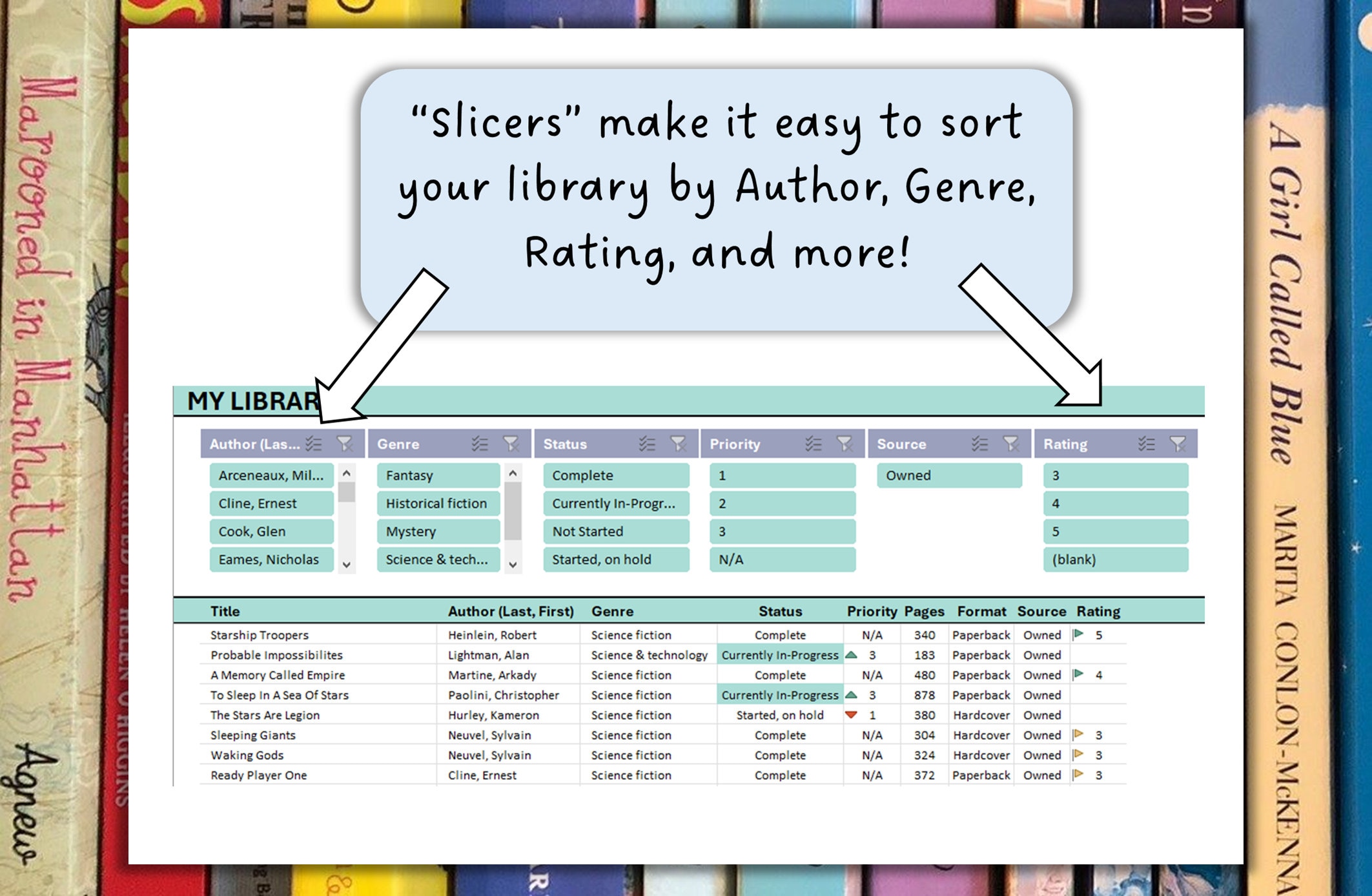 Personal Library Spreadsheet Tracker, Excel Book Organizer, Reading Log ...