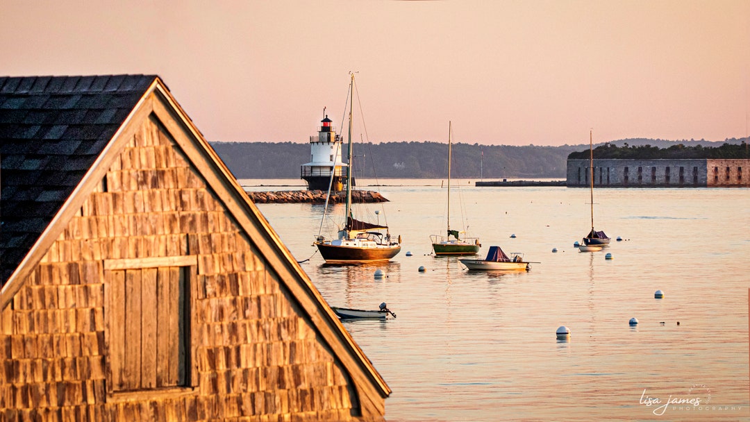 Spring Point Ledge Lighthouse and Fort Gorges Peeking Around Fishing ...