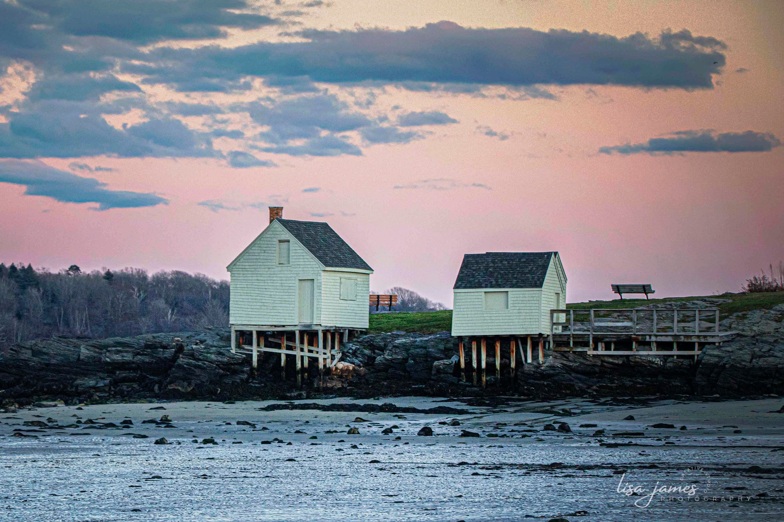 Iconic Fishing Shacks With Pink Skies at Night at Willard Beach and ...