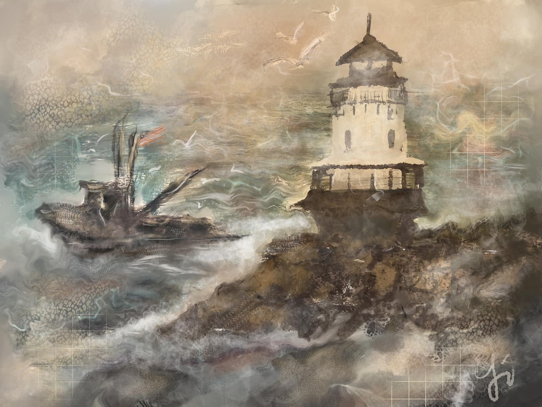 Storm's Embrace Artwork of Spring Point Ledge Lighthouse. Local Maine ...