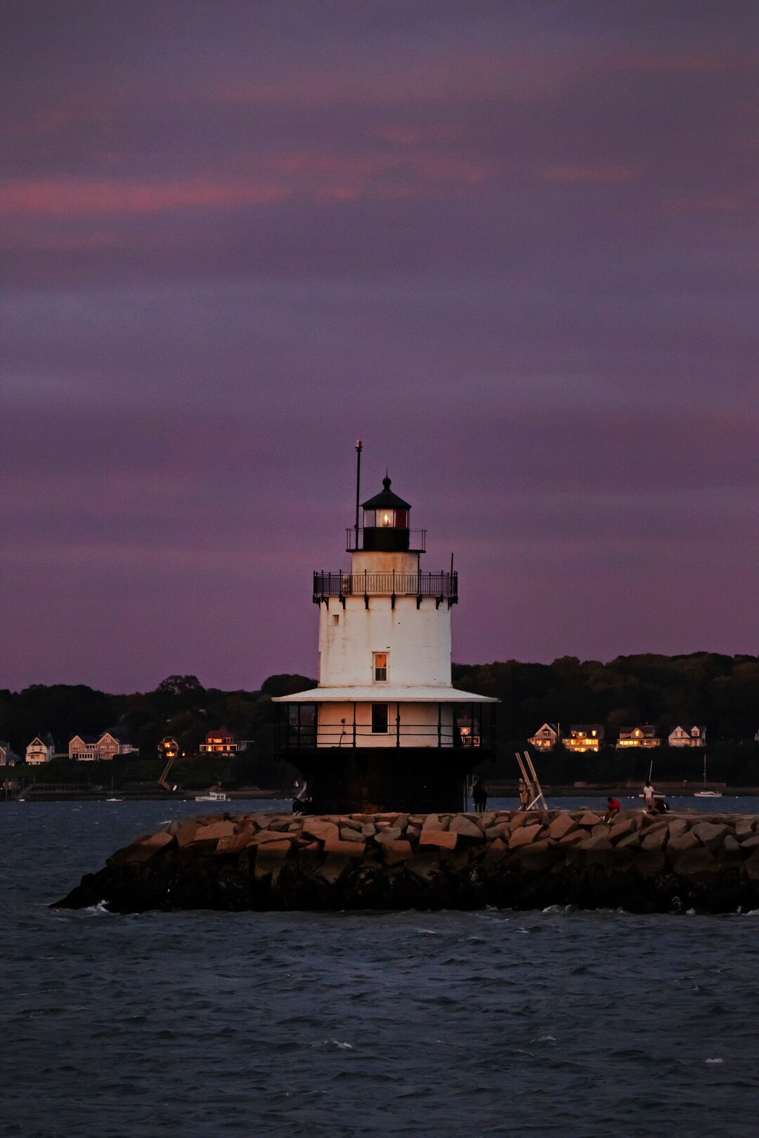 Spring Point Ledge Lighthouse Purple Skies at Night. Coastal Maine ...