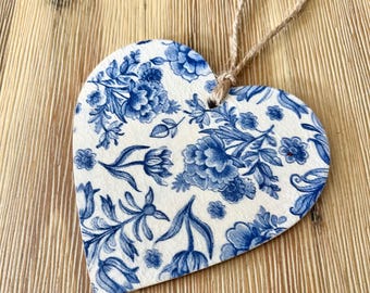 Blue and White Heart Ornament/wall Hanging/door Hanger. Fabric, Wood ...