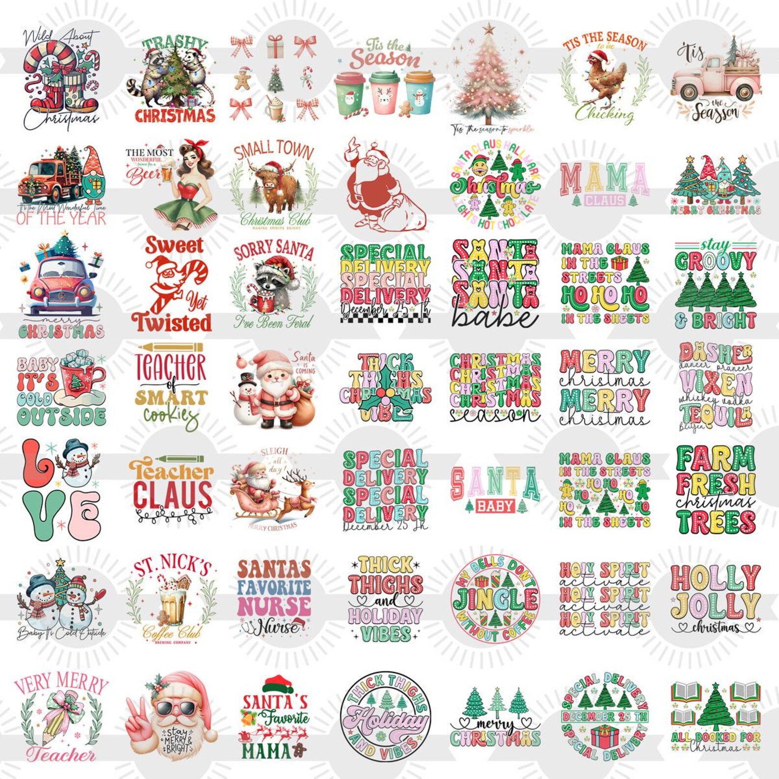 50 Retro Christmas Bundle Png, Merry Christmas Png, Christmas Png ...