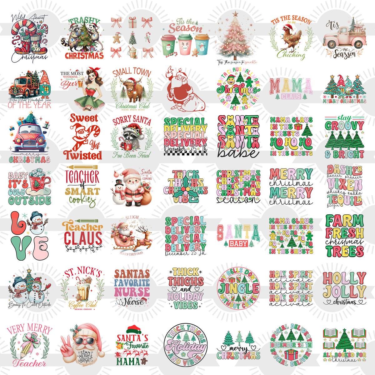 50 Retro Christmas Bundle Png, Merry Christmas Png, Christmas Png ...