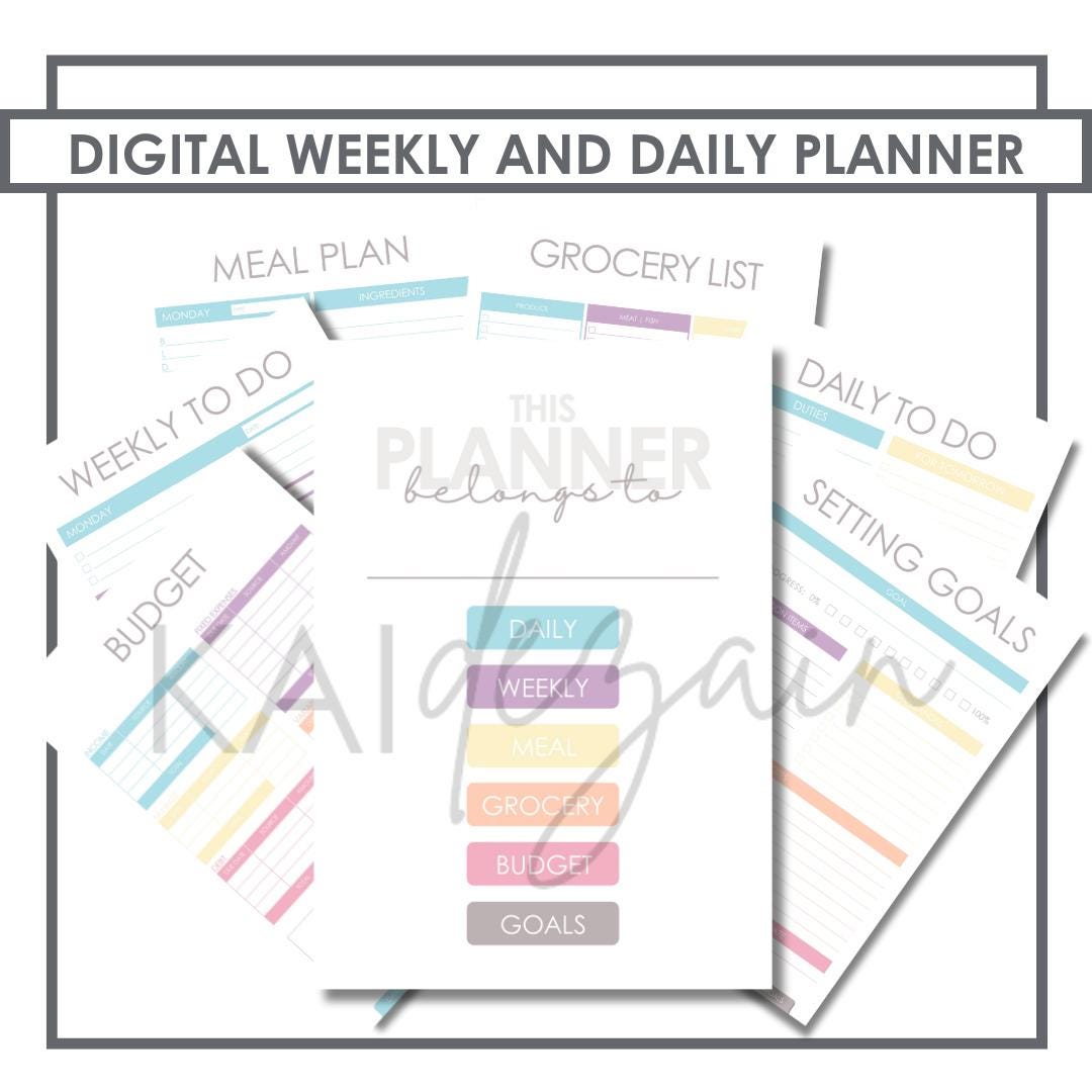 Pastel Rainbow Digital Hyperlinked Weekly and Daily Planner With Goal ...