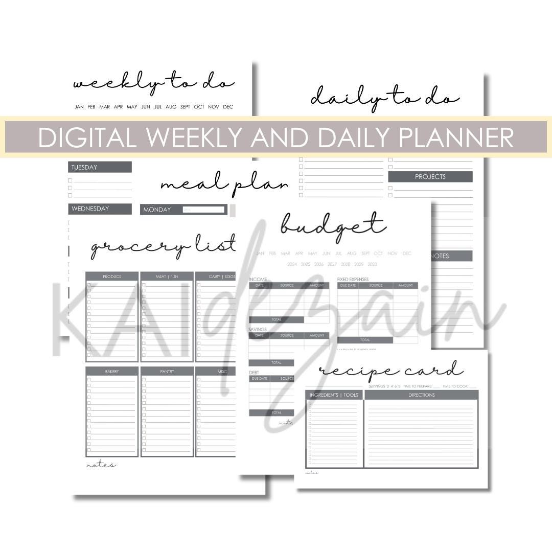 Fancy Black and White Digital Weekly and Daily Planner With Goal ...