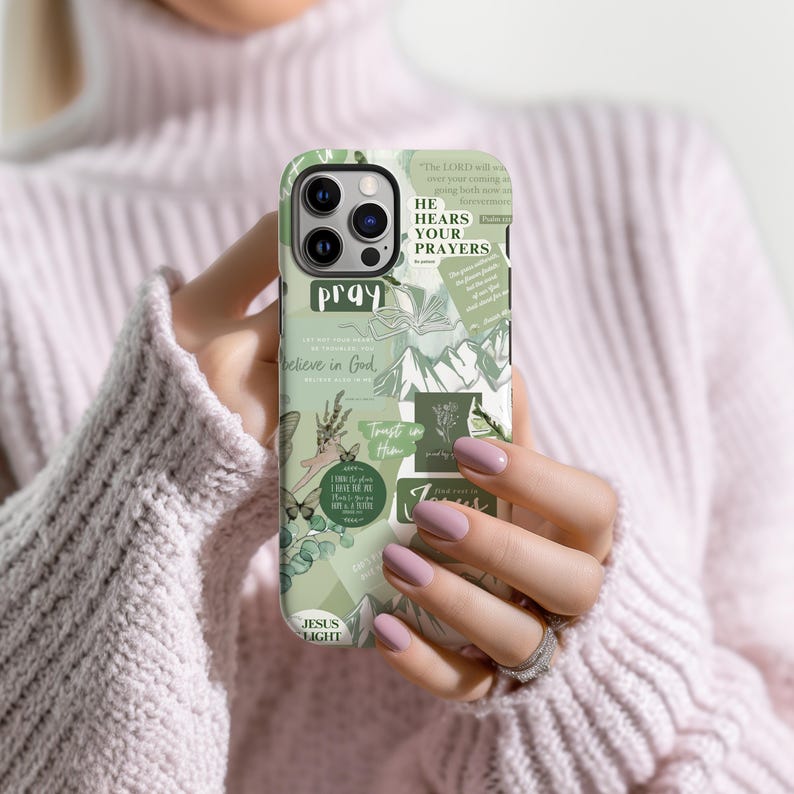 Green Christian Bible Verse Collage Phone Case: Faith, Jesus Quotes ...