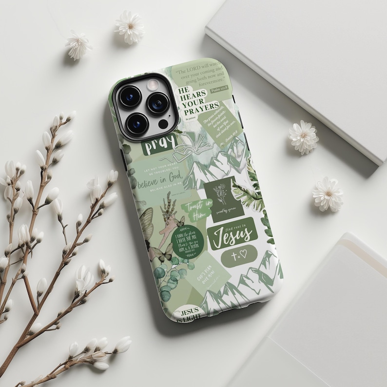 Green Christian Bible Verse Collage Phone Case: Faith, Jesus Quotes ...