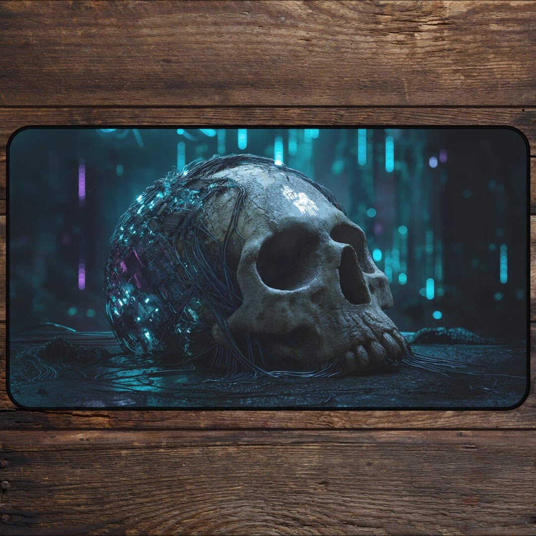 Neon TCG Playmat for MTG Fans Cyberpunk Skull Anime Desk Mat Magic Card ...