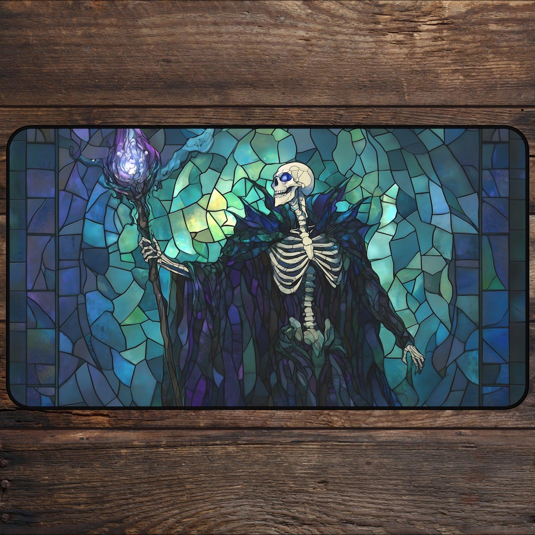 Necrotic Skeleton MTG Playmat | Faux Stained Glass TCG Playmate, Gothic ...