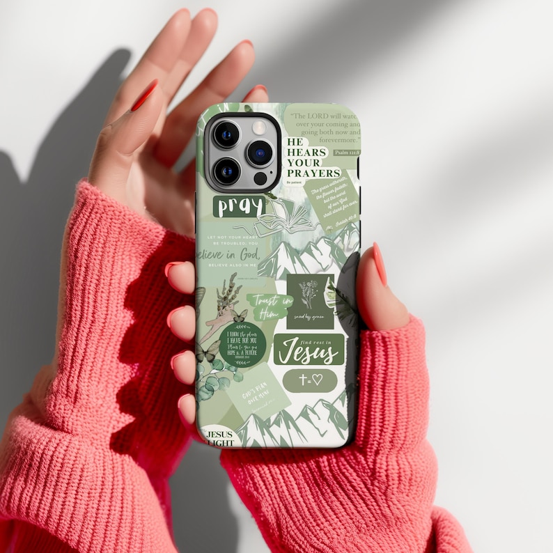 Green Christian Bible Verse Collage Phone Case: Faith, Jesus Quotes ...