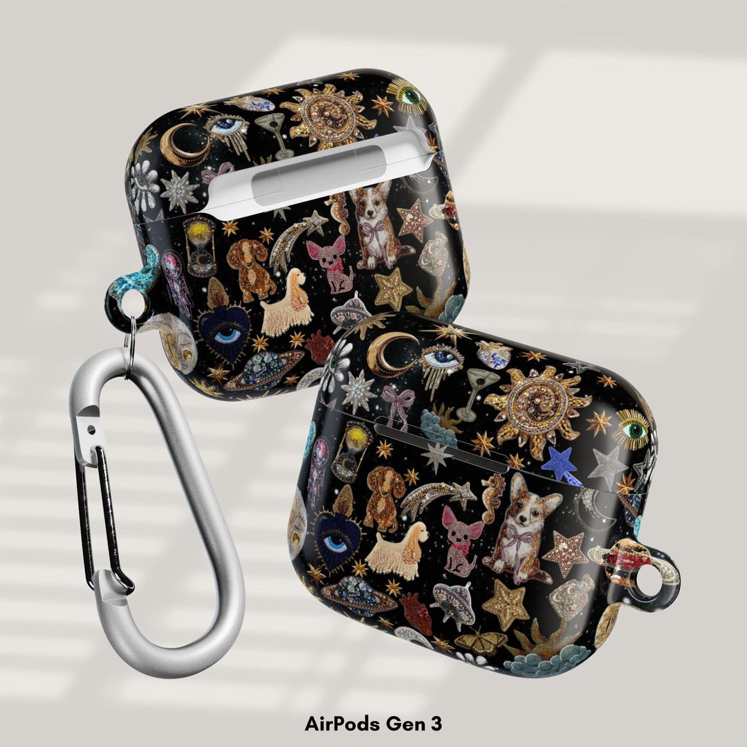Vintage Charm Dog AirPod Case Collage Celestial Moon & Stars Airpods 4 ...