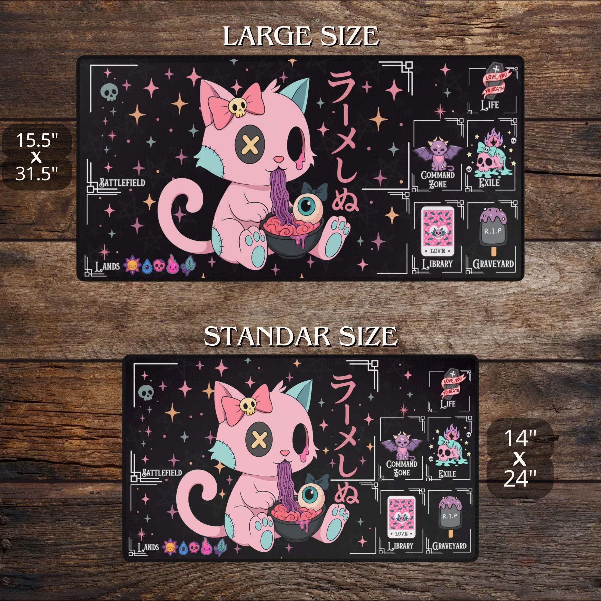 Pastel Goth Cat TCG Playmat With Zones for MTG Fans Kawaii Ramen Lover ...