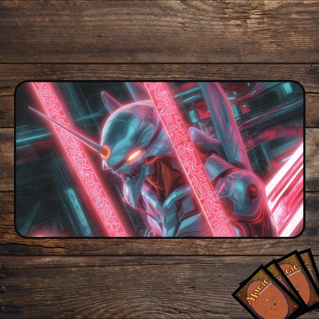 Neon Cyberpunk MTG Playmat: Mecha Warrior TCG Gaming Deskmat & Mousepad ...