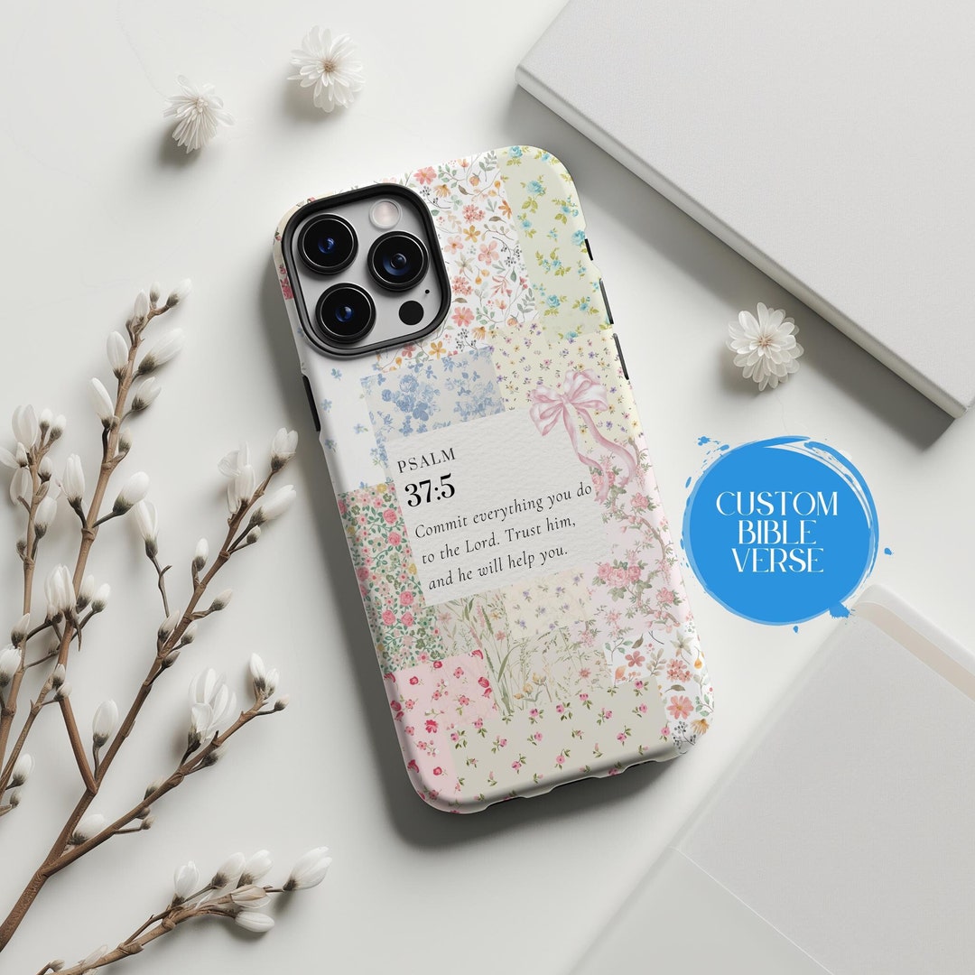 Personalized Bible Verse Phone Case, Floral Patchwork Christian iPhone ...