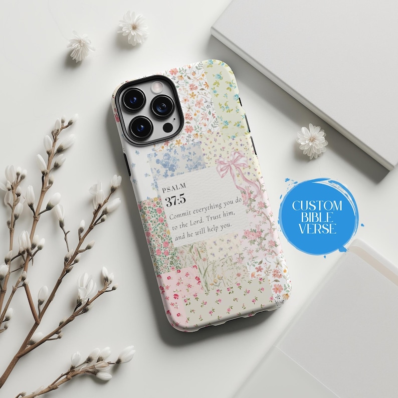 Personalized Bible Verse Phone Case, Floral Patchwork Christian iPhone ...