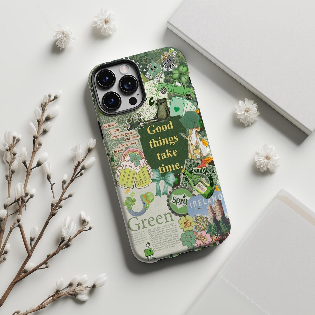 Vintage Lucky St Patty's Day Collage Phone Case Irish Shamrock Green ...