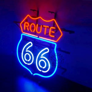 Iconic Route 66 Neon Sign Vintage Inspired Real Glass Wall Decor ...