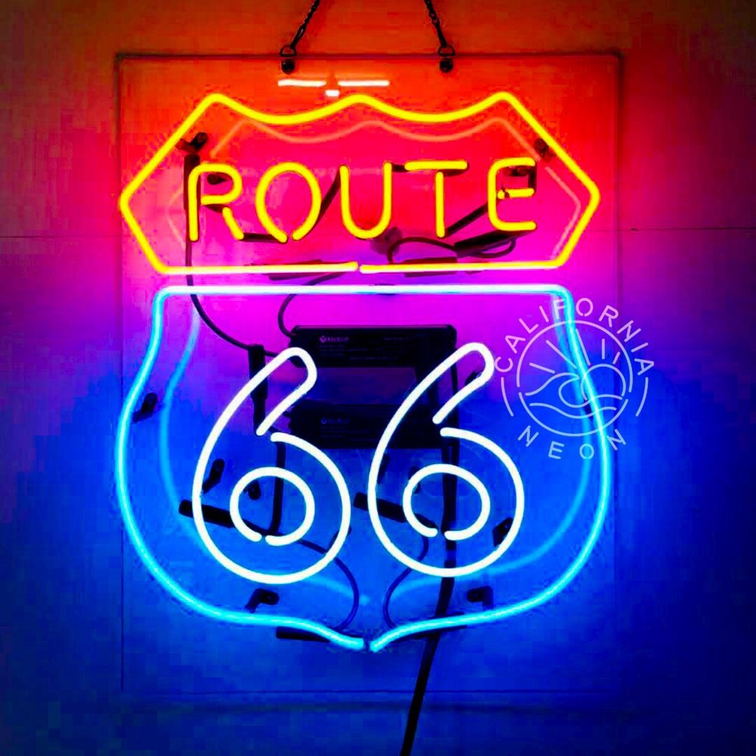 Iconic Route 66 Neon Sign Vintage Inspired Real Glass Wall Decor ...