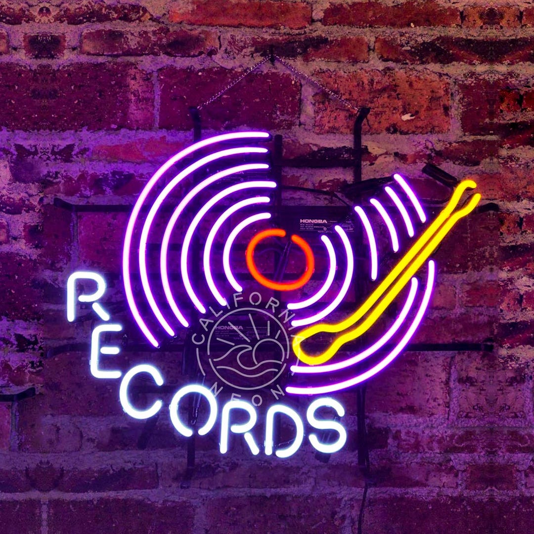RECORDS Real Glass Neon Sign Bold Bright Wall Art Ideal for DJ Booth ...