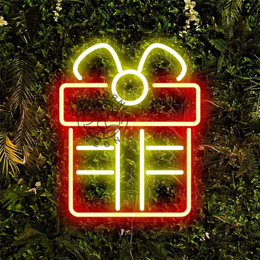 Gift Box LED Christmas Decor Handmade LED Neon Lights Sign for Cafe Bar ...