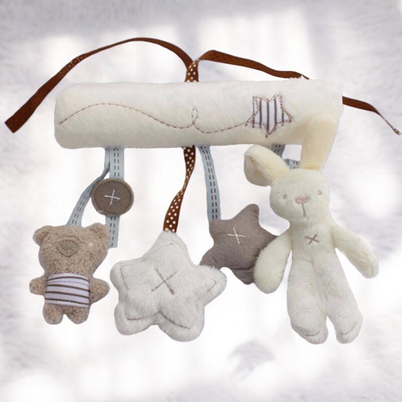Soft Plush Baby Mobile With Teddy Bear and Bunny, Infant Stroller Toy ...