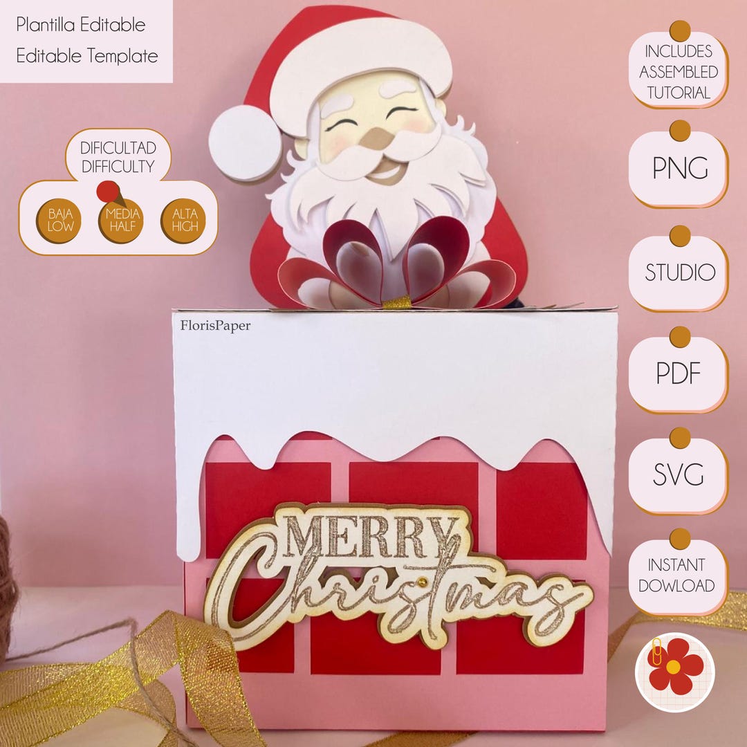 Santa Claus Chimney Box Template, Svg, Santa Claus in Chimney Cutting ...