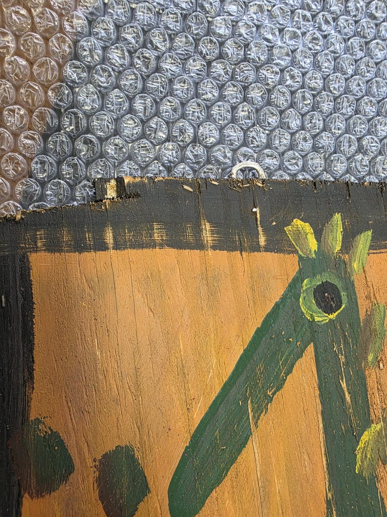 Folk Art Mose Tolliver Hand Painted Signed Green Tico Bird on Plywood ...