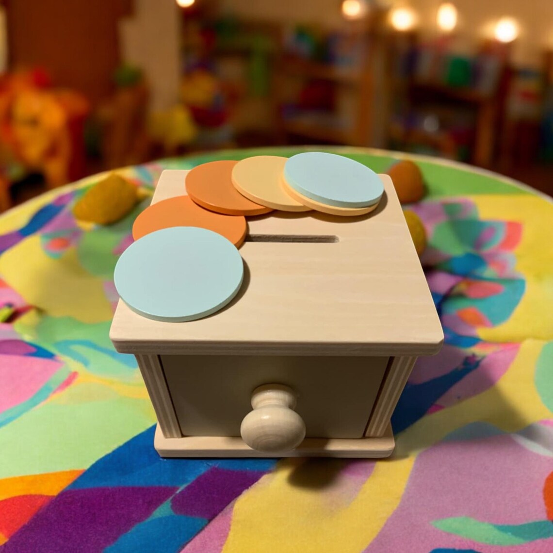 Montessori Wooden Coin Box for Toddlers, Wooden Baby Toy With Drawer ...