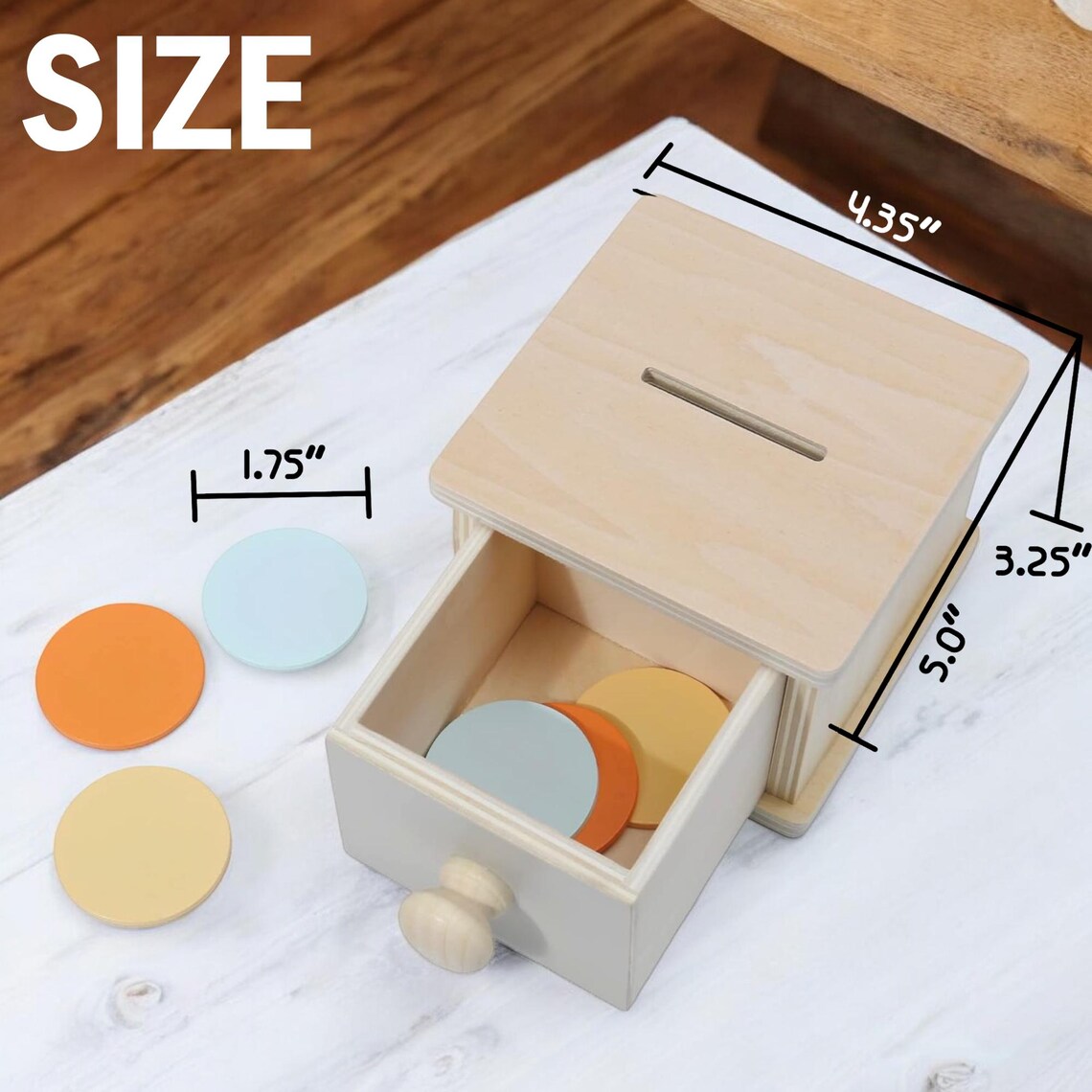 Montessori Wooden Coin Box for Toddlers, Wooden Baby Toy With Drawer ...