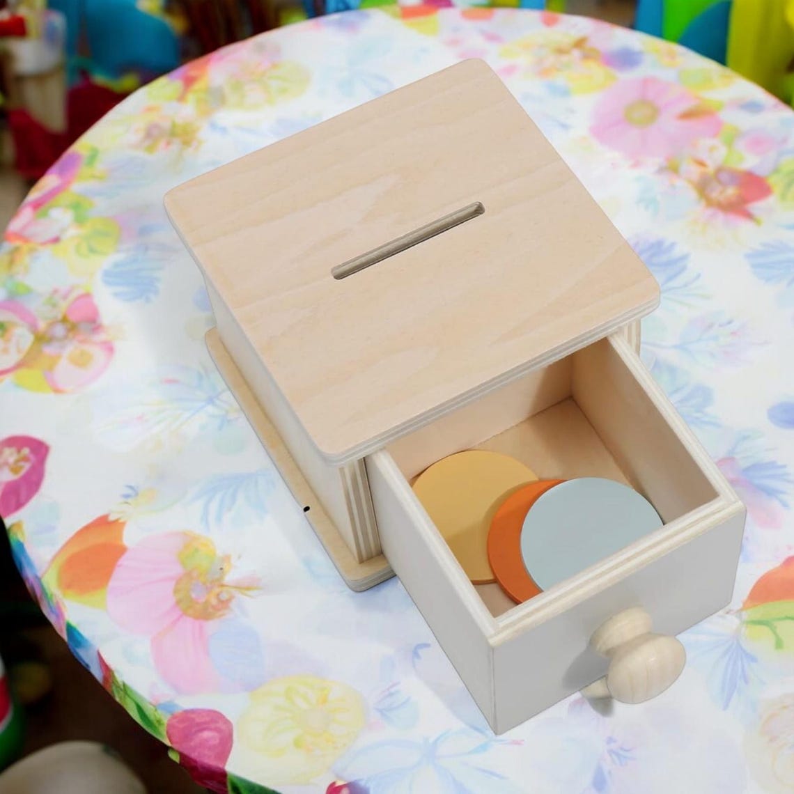 Montessori Wooden Coin Box for Toddlers, Wooden Baby Toy With Drawer ...