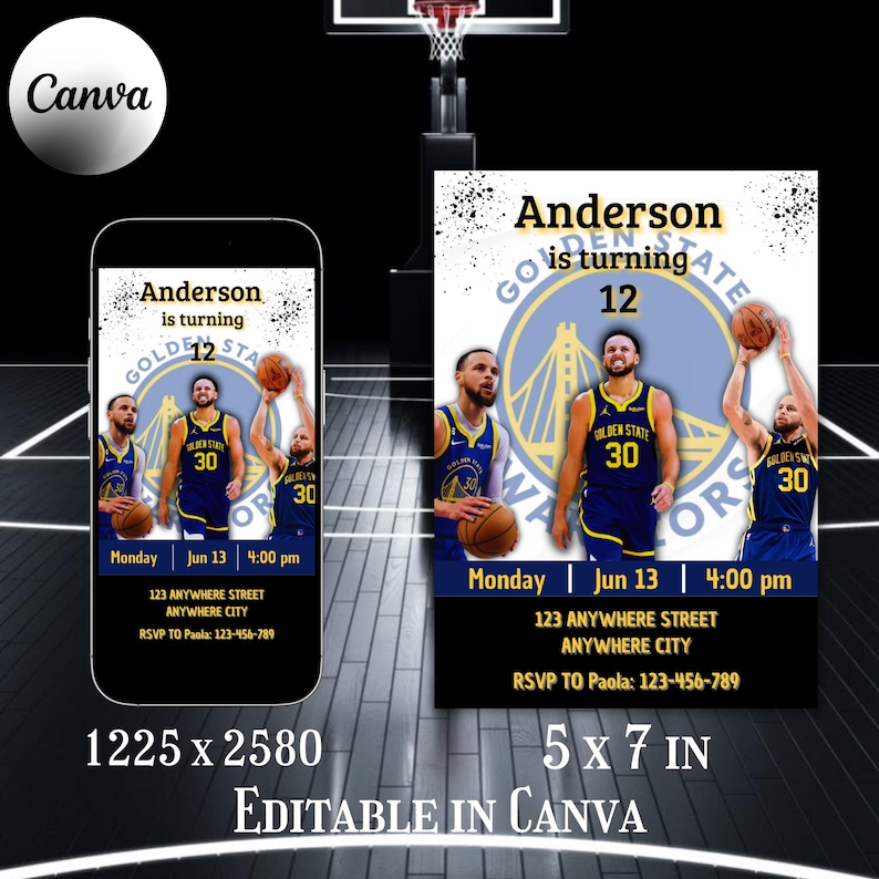 Stephen Curry Birthday Invitation, Stephen Curry Invitation, Golden ...