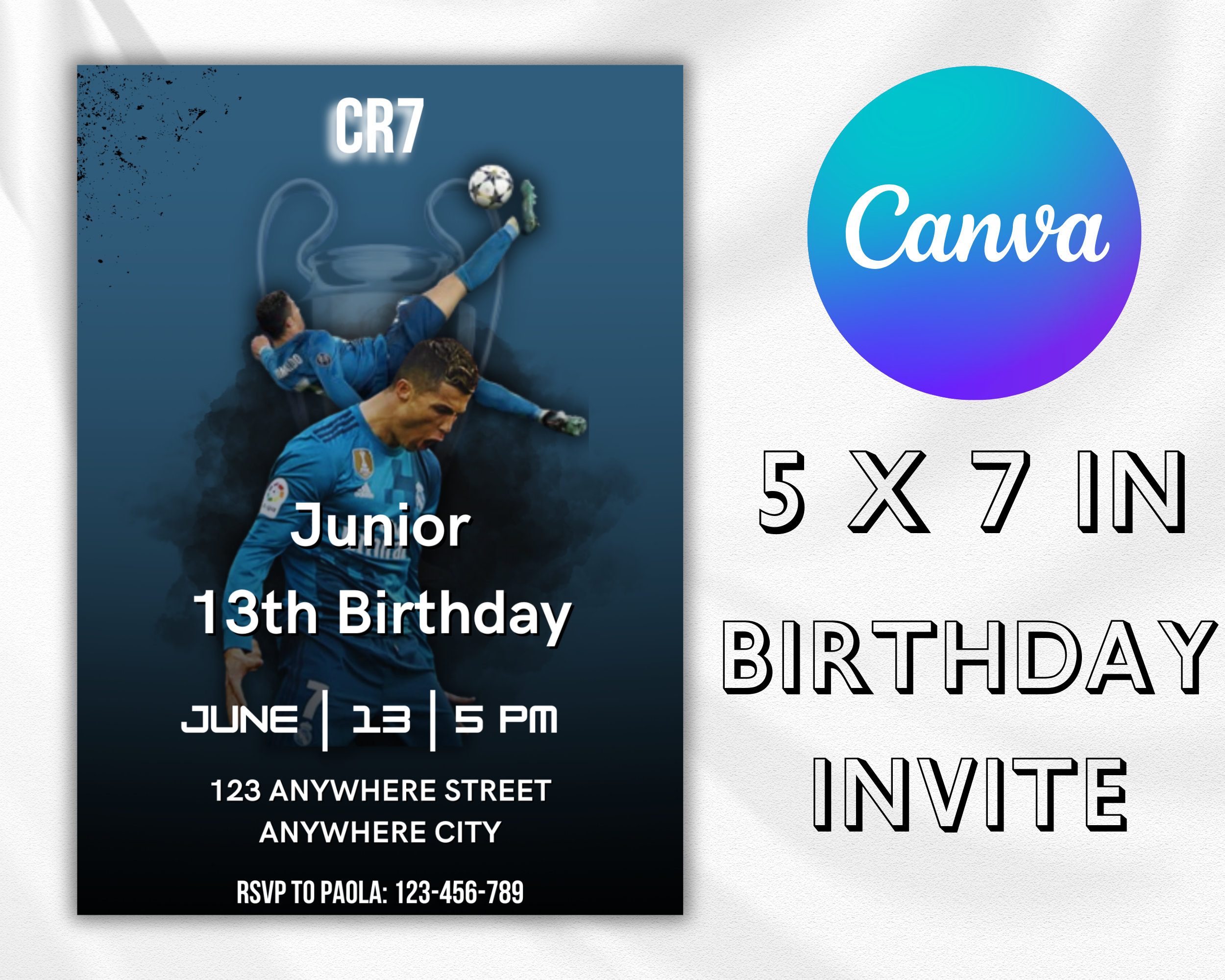 Cristiano Ronaldo Birthday Invitation,real Madrid, Siuuu, Cristiano ...