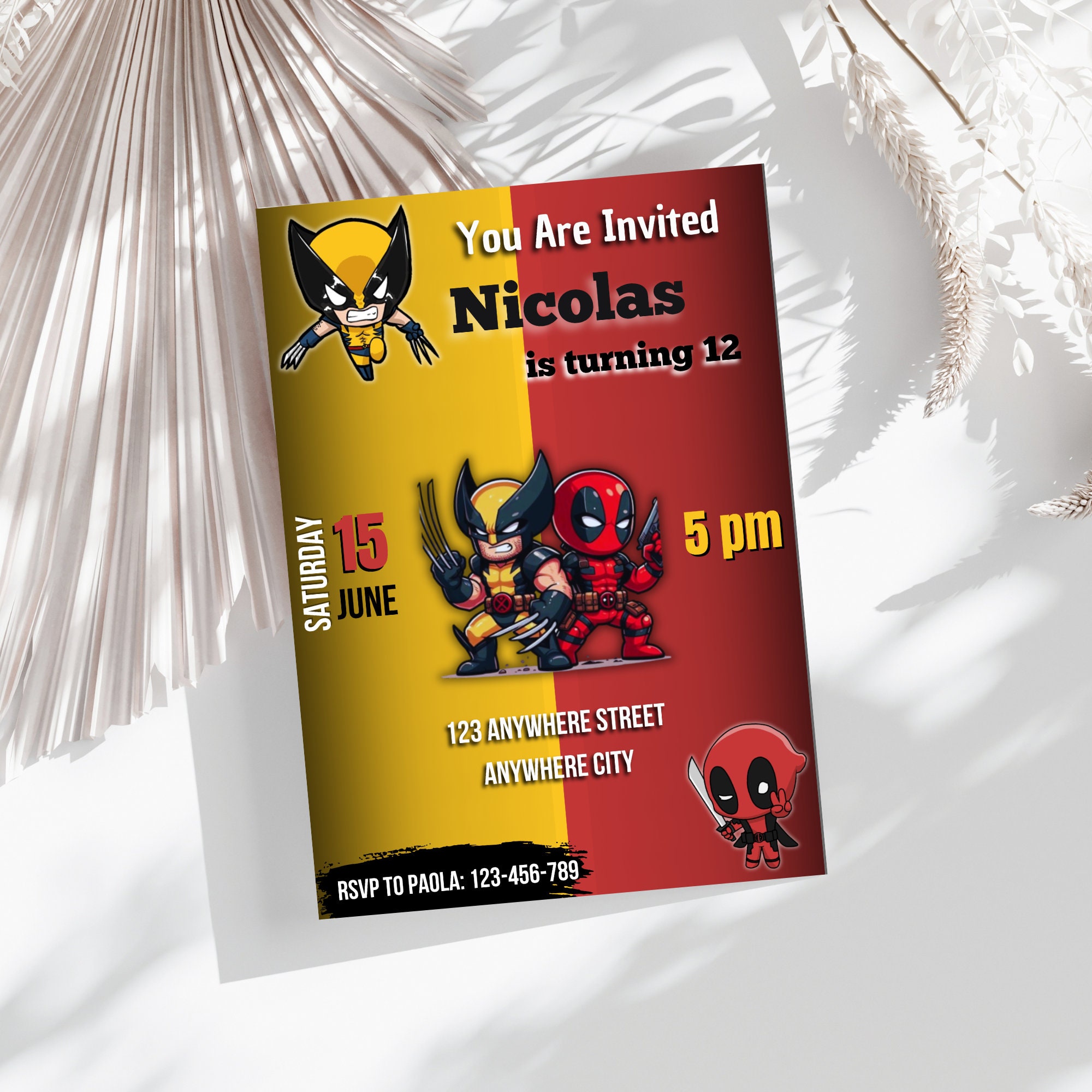 Deadpool and Wolverine Birthday Invitation, Editable Template, Instant ...