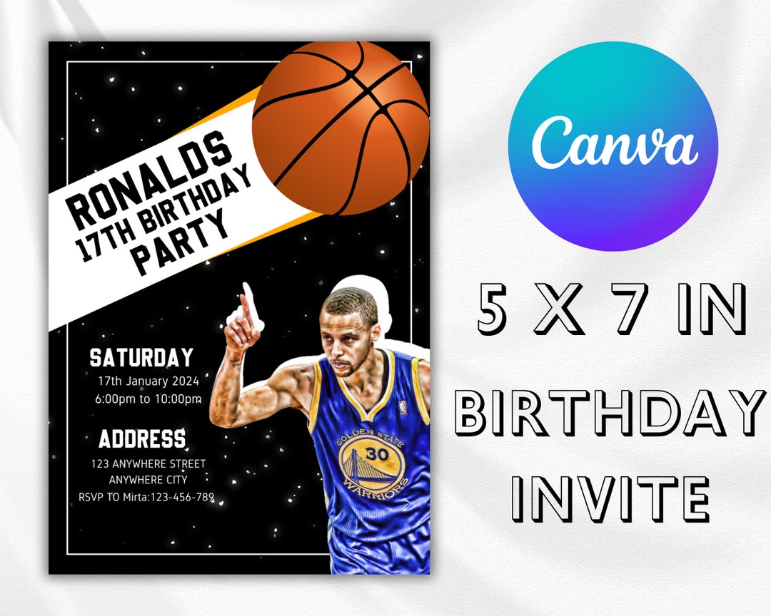 Basketball Invitation by Stephen Curry, Sports Birthday, Editable ...