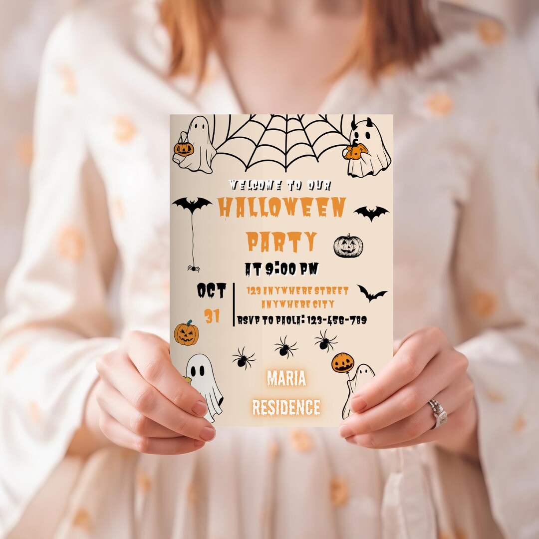 Editable Halloween Birthday Invitation, Halloween Invitation, Ghost ...