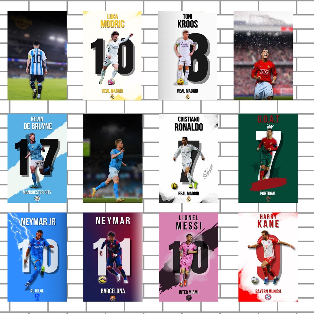 Set of 30 Football Posters, Ronaldo Messi Neymar Mbappe Haaland ...
